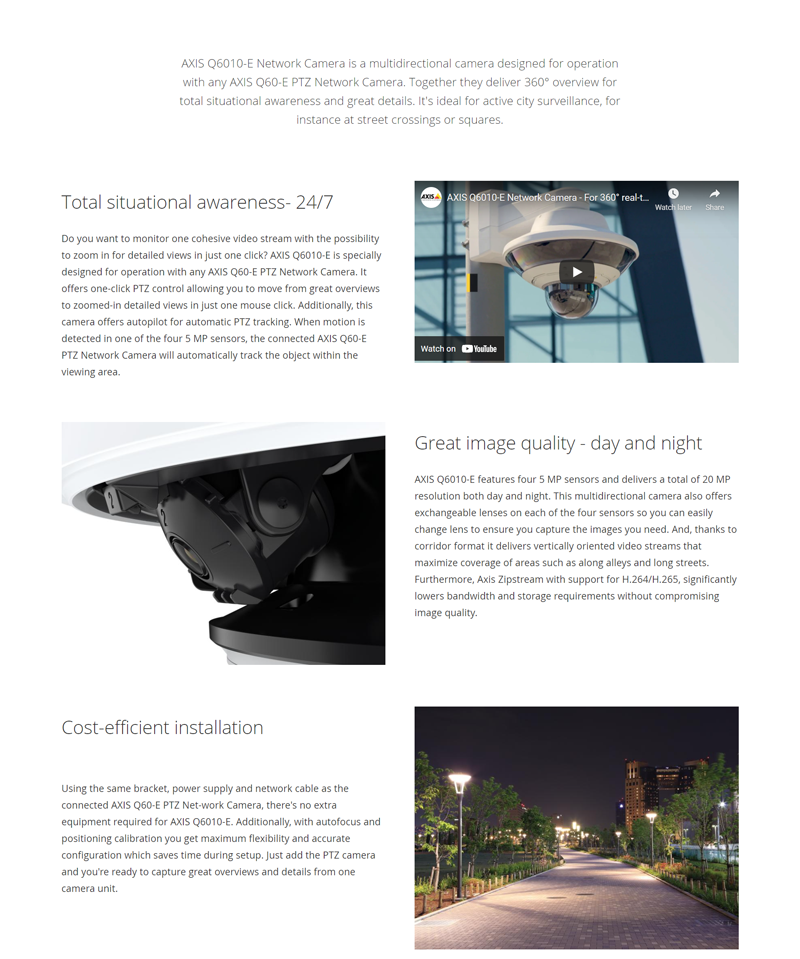 AXIS Q6010-E 50HZ Outdoor Ready 360 Camera 4x 5mp Sensors 20fps Movable ...