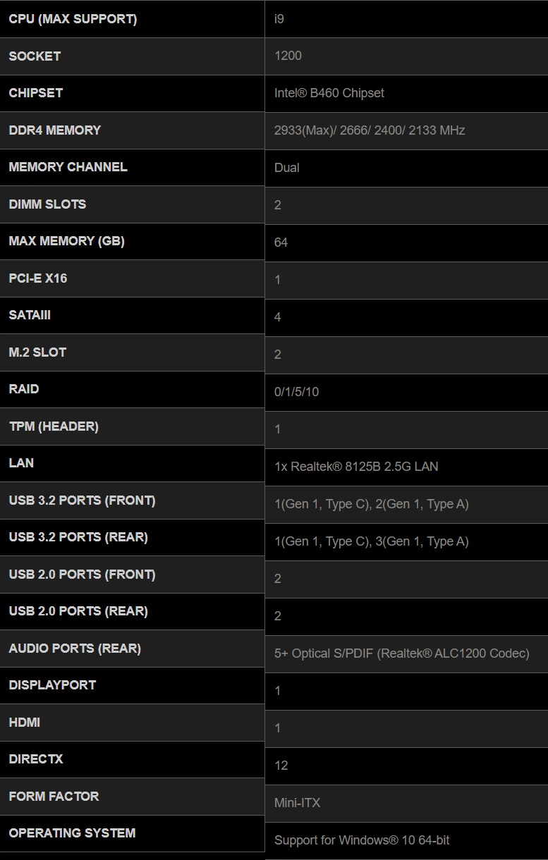 MSI MPG B460I GAMING EDGE WIFI Mini-ITX Intel® B460 Chipset i9 DDR4 ...
