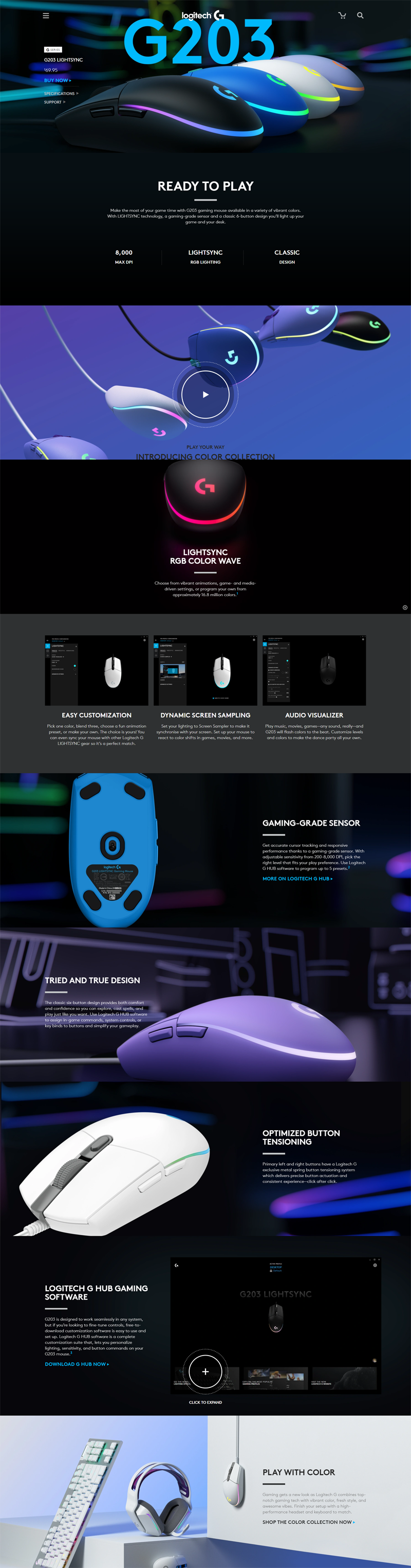 LOGITECH G203 LIGHTSYNC GAMING MOUSE, BLUE, 2YR WTY 910-005792
