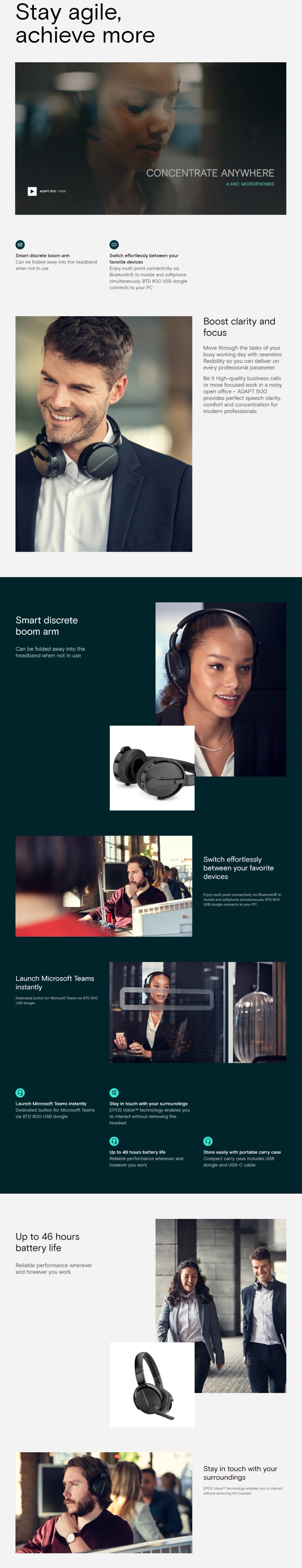 EPOS Sennheiser Adapt 560 On-ear Bluetooth headset w/ BTD800 USB Dongle ...