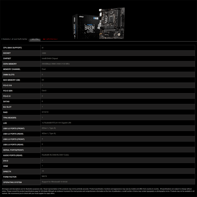 MSI B460M-A PRO M-ATX Motherboard: B460 Socket 1200 For 10th Gen Intel ...
