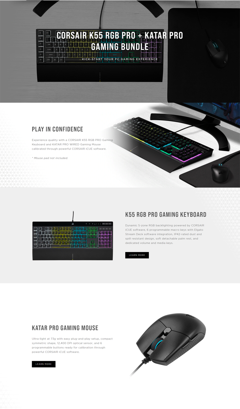 Corsair K55 RGB PRO / KATAR PRO, KB+M Bundle, 2021 Edition, Backlit RGB ...