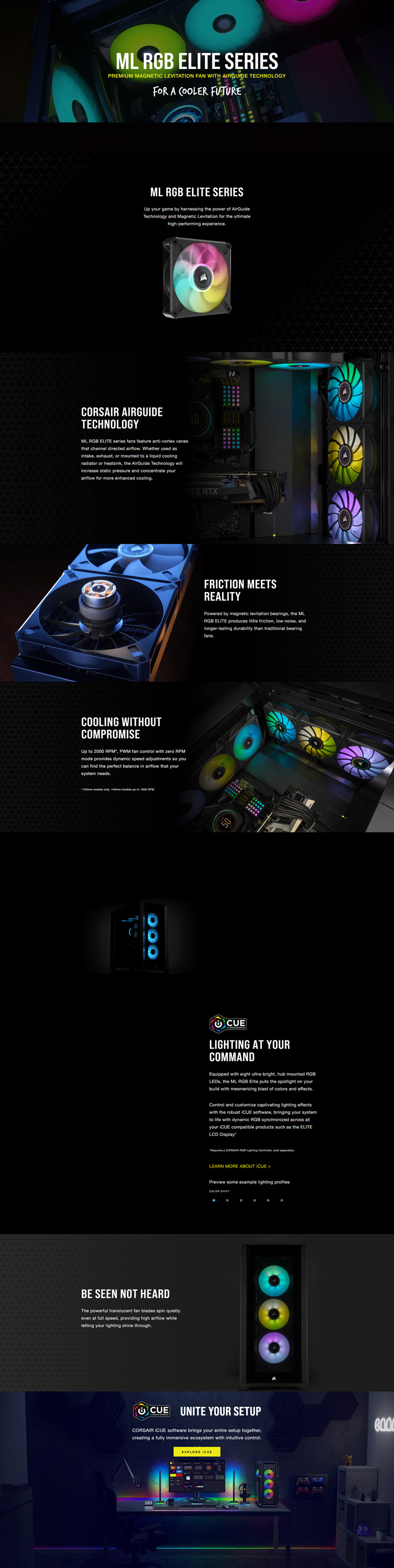 Corsair ML ELITE Series, ML120 RGB ELITE, 120mm Magnetic Levitation RGB ...