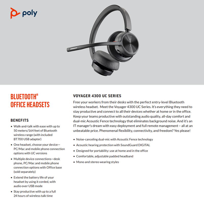 Plantronics/Poly Voyager 4320 UC with Charge Stand, usb-A,Teams ...