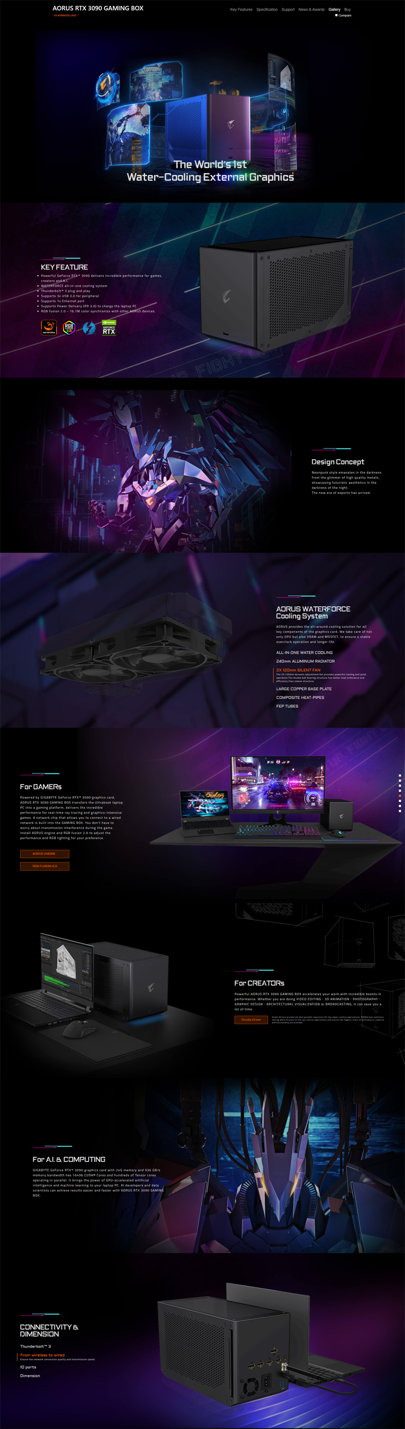 GIGABYTE RTX 3090 GAMING BOX, PCIe x16, 24GB GDDR6X,1xUSB-C,1xLAN,2xDP ...