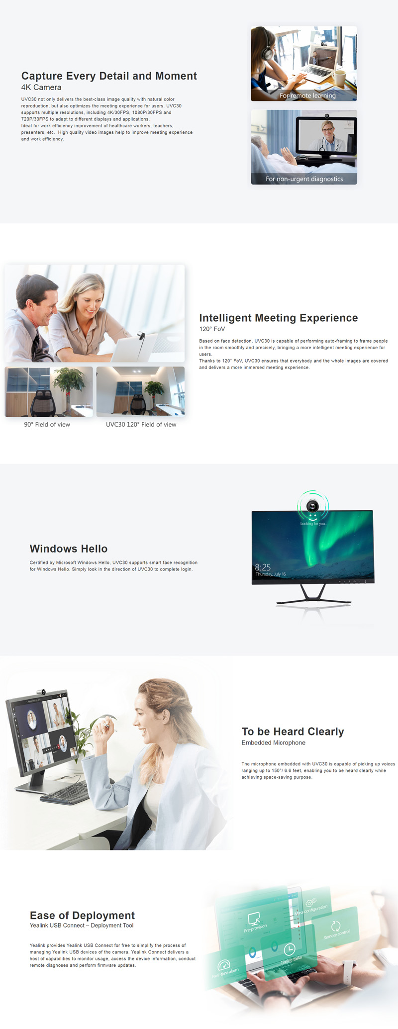 Yealink UVC30 Desktop Edition, Smart Framing, 4K / 30FPS , USB Camera ...