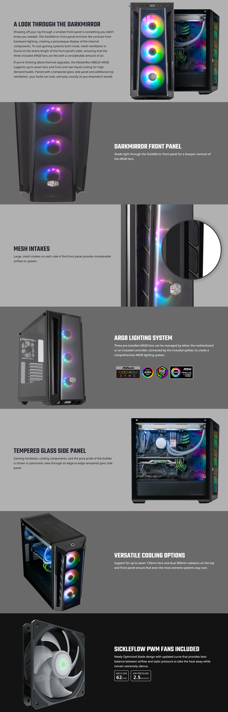 COOLER MASTER MASTERBOX MB520, TG FRONT PANEL, 3X ARGB FAN, TG SIDE ...