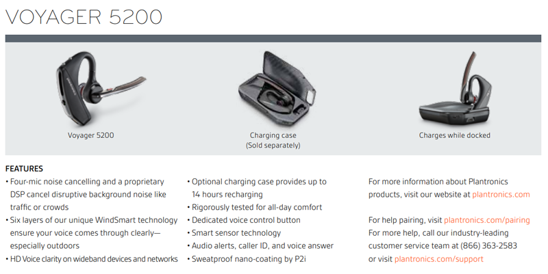 Plantronics/Poly Voyager B5200 UC, 4 Mics noise canceling, HD voice ...