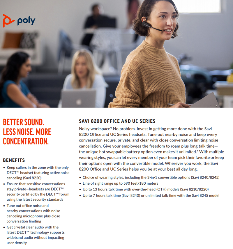 Plantronics/Poly Savi 8210 UC, Standard, USB-C, Mono, DECT Wireless ...