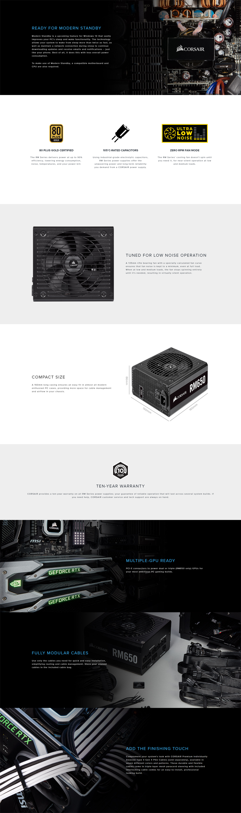 Corsair RM650 2021 PSU: 650W RM-650, 80 PLUS Gold Certified, Full Modular