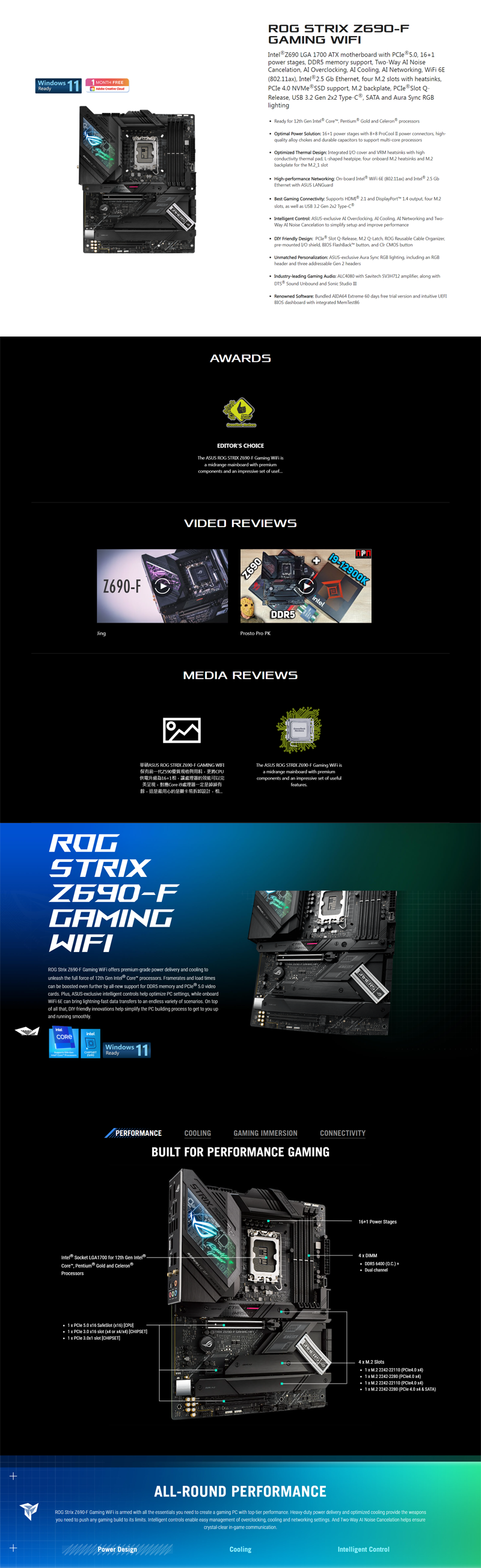 Asus ROG Strix Z690-F GAMING WIFI Desktop Motherboard - Intel Chipset ...