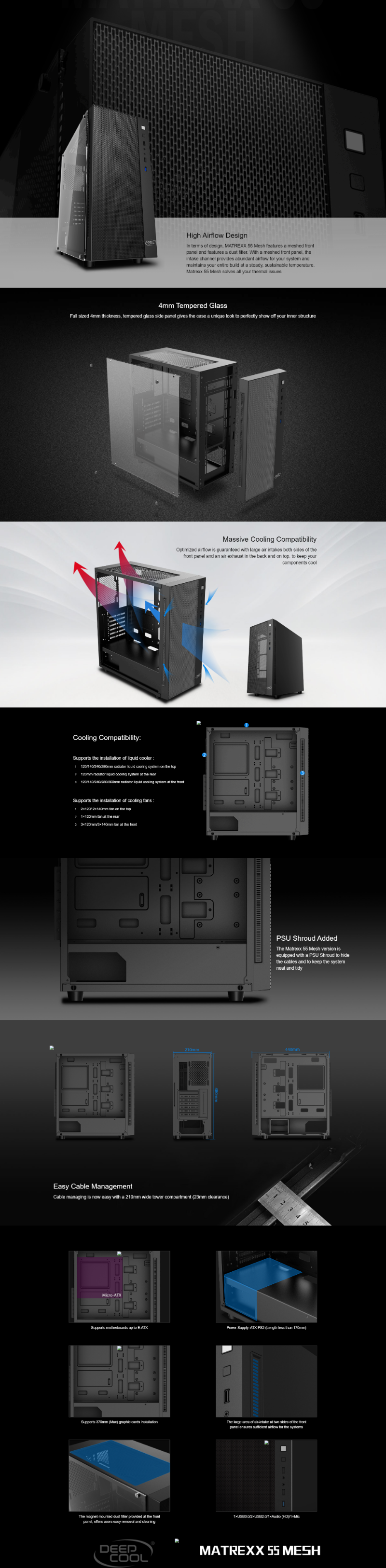 DeepCool Black Matrexx 55 Mesh Mid Tower Chassis (DP-ATX-MATREXX55-MESH)