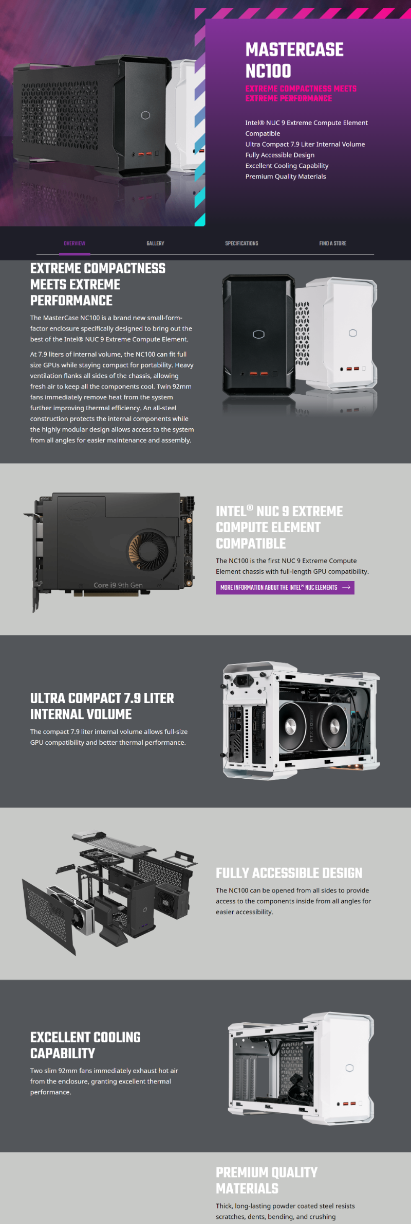 COOLERMASTER MASTERCASE NC100 WHITE, ULTRA COMPACT, SUPPORTS NUC 9 CASE ...