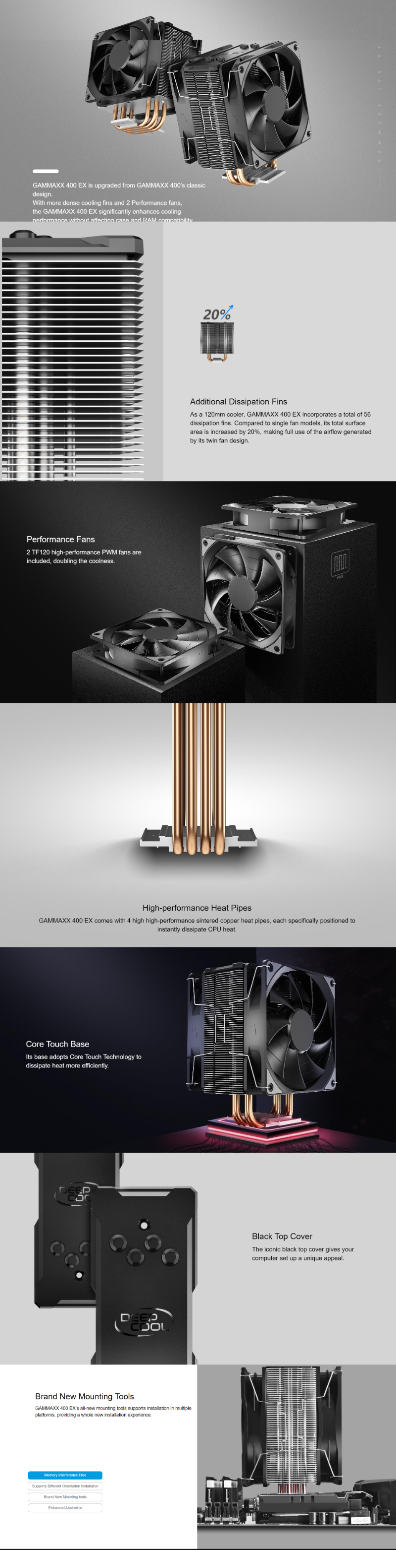 Deepcool GAMMAXX 400 EX CPU Cooler, 4 Heatpipes, 120mm PWM Fan (DP-MCH4 ...