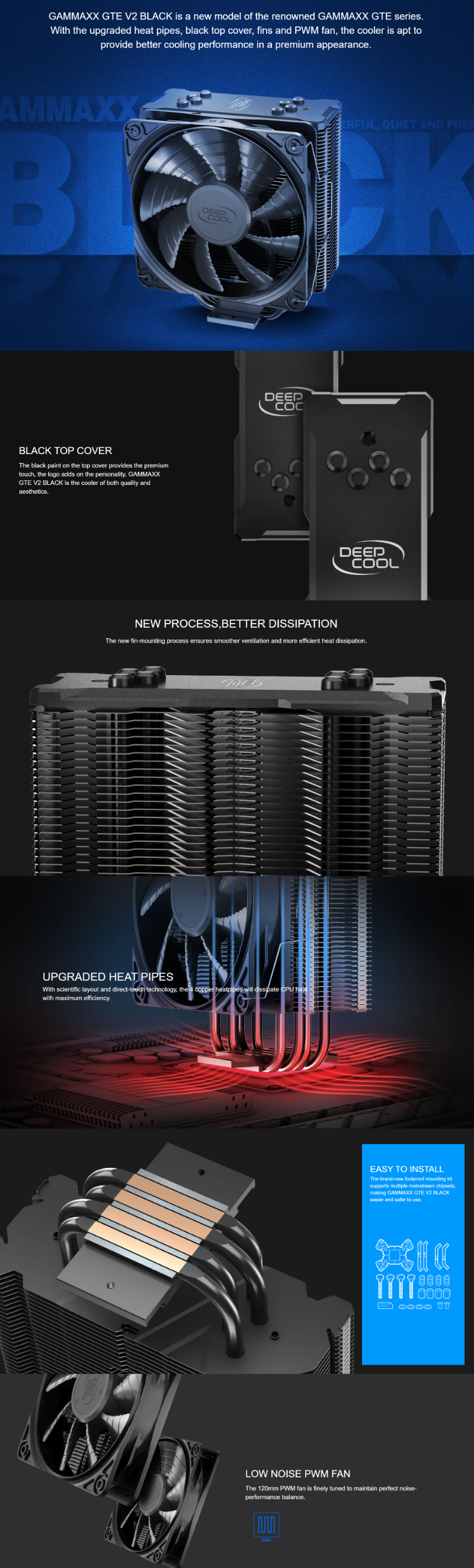 DeepCool Gammaxx GTE V2 Black Multi Socket CPU Cooler (DP-MCH4-GMX-GTE ...