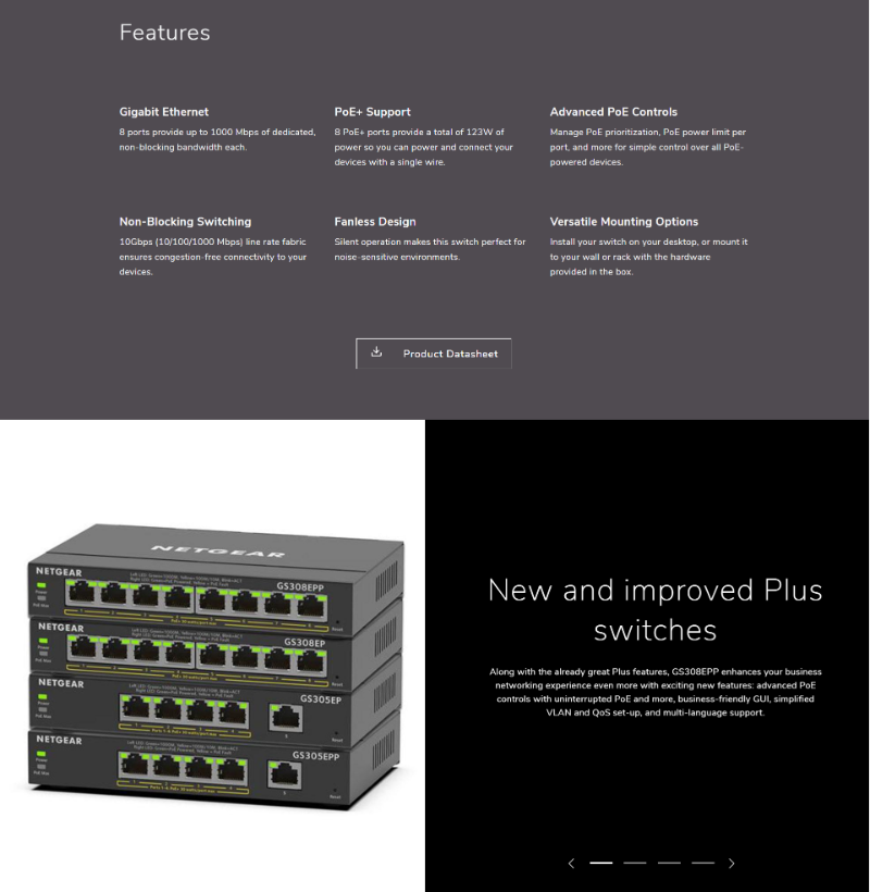 NETGEAR 8 PORT POE GIGABIT ETHERNET PLUS SWITCH (GS308EPP) - WITH 8 X ...