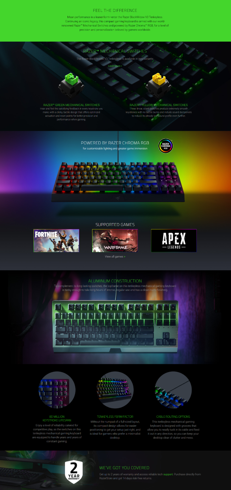 Razer BlackWidow V3 Tenkeyless-Mechanical Gaming Keyboard-US Layout ...