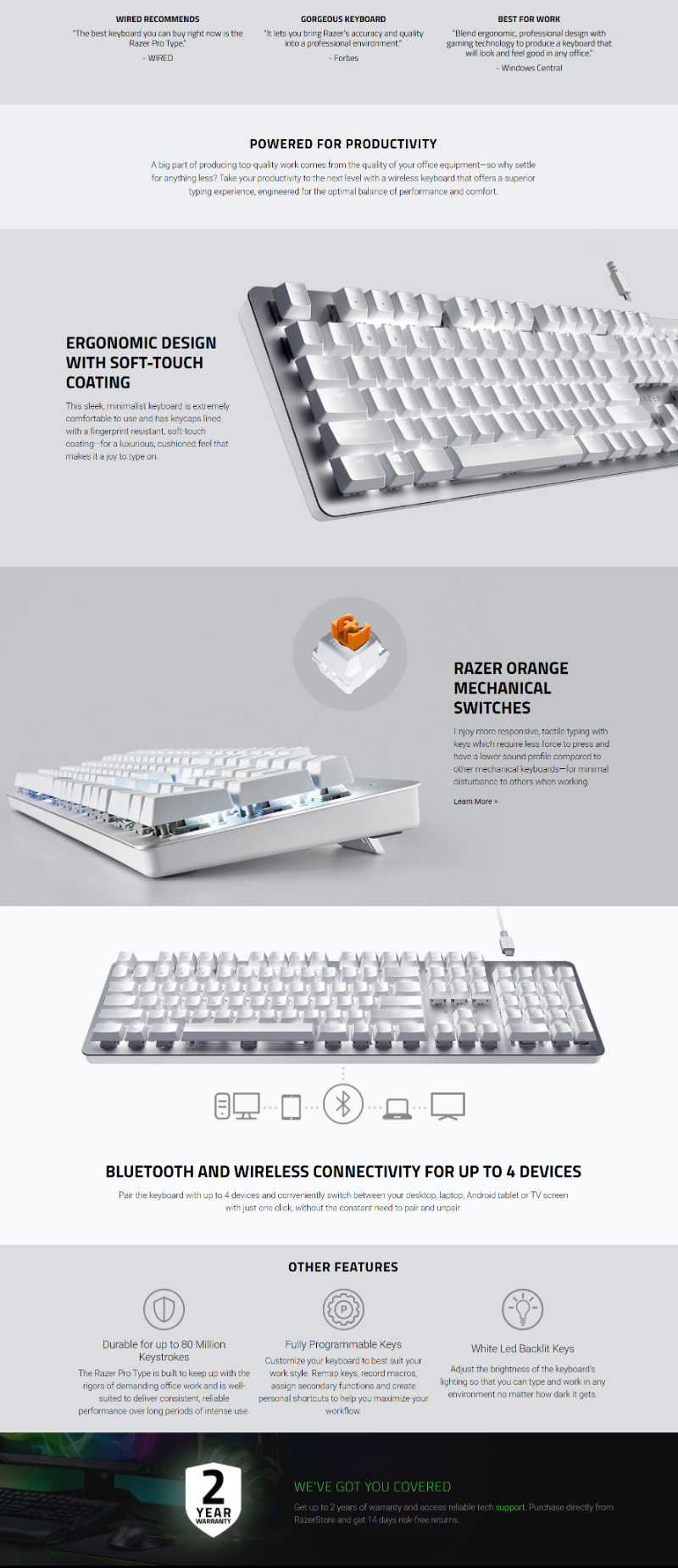 Razer Pro Type-Wireless Mechanical Productivity Keyboard (RZ03-03070100 ...